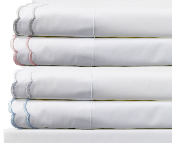 Double Scalloped Edge Embroidered Percale Sheet Set - Sheets | Quahog ...