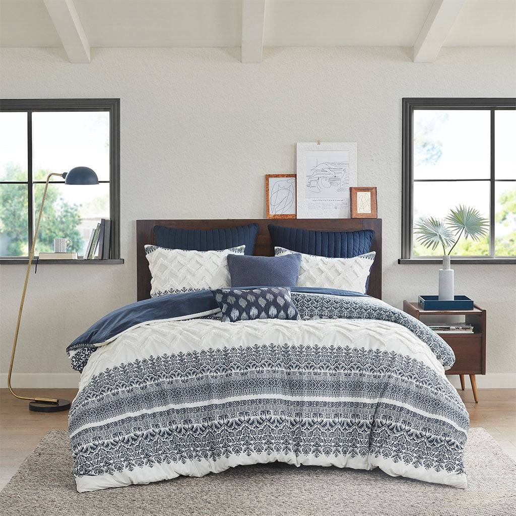 CLEARANCE SALE Mila 100 Cotton 3 Piece Comforter Set Navy Blue Quahog Bay Bedding