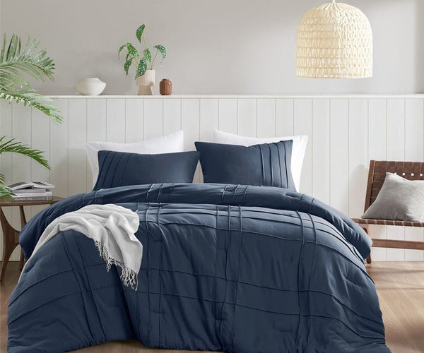 Navy Blue Comforter Set with Pinch Pleat Design – Quahog Bay Bedding